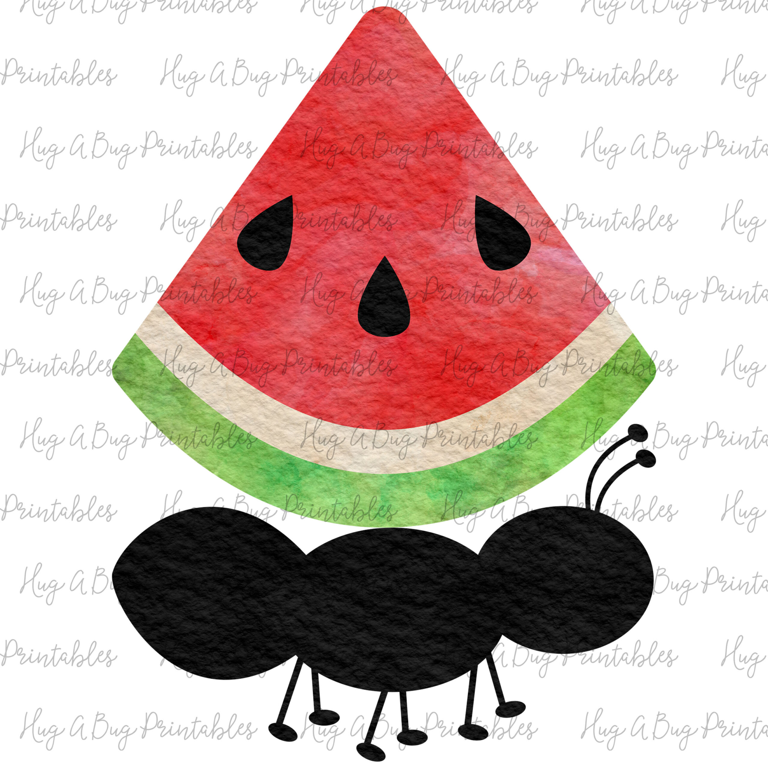 Ant Watermelon Watercolor JPG PNG - Hug A Bug Printables