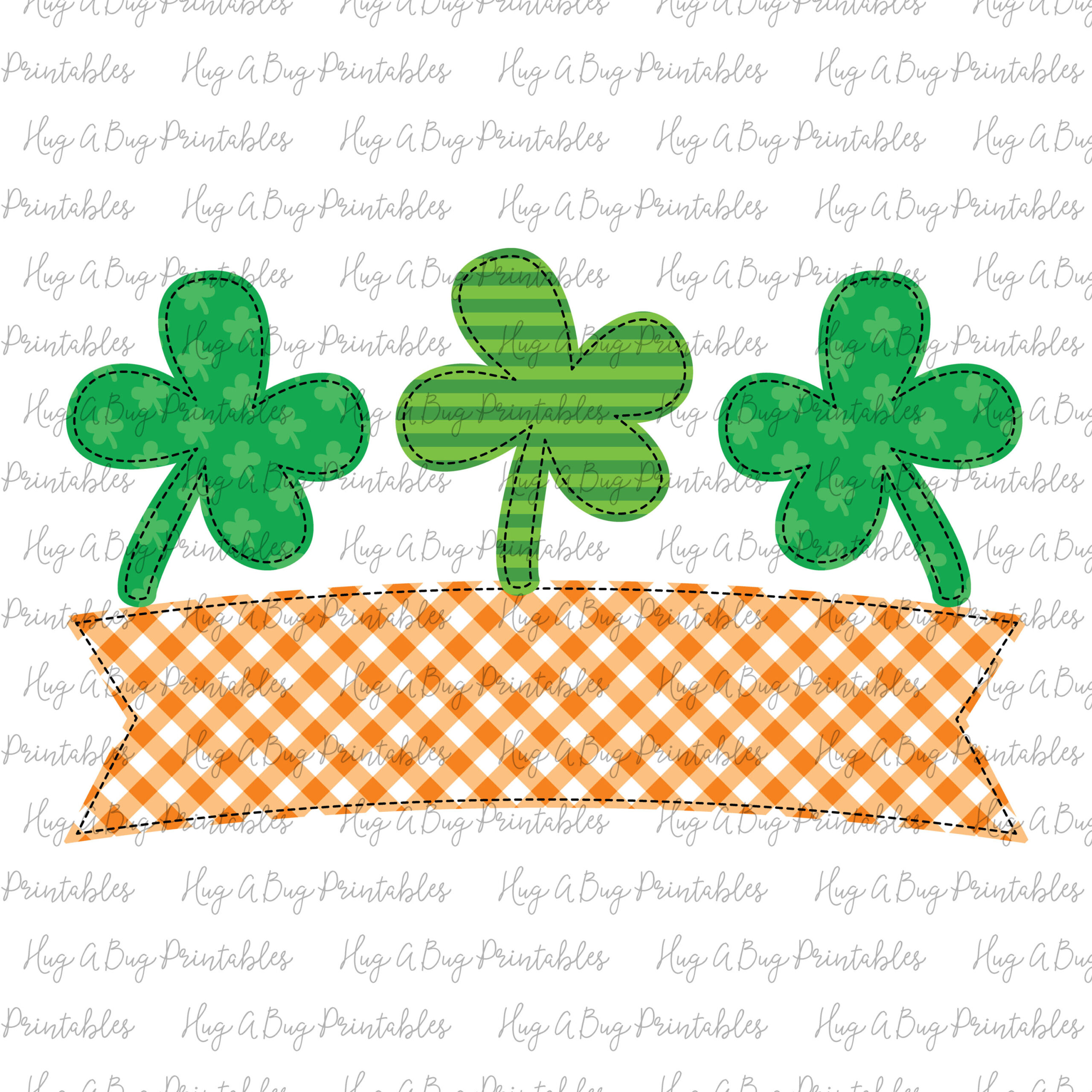 Clover Trio Banner Orange Faux Applique Digital File JPG PNG - Hug A ...
