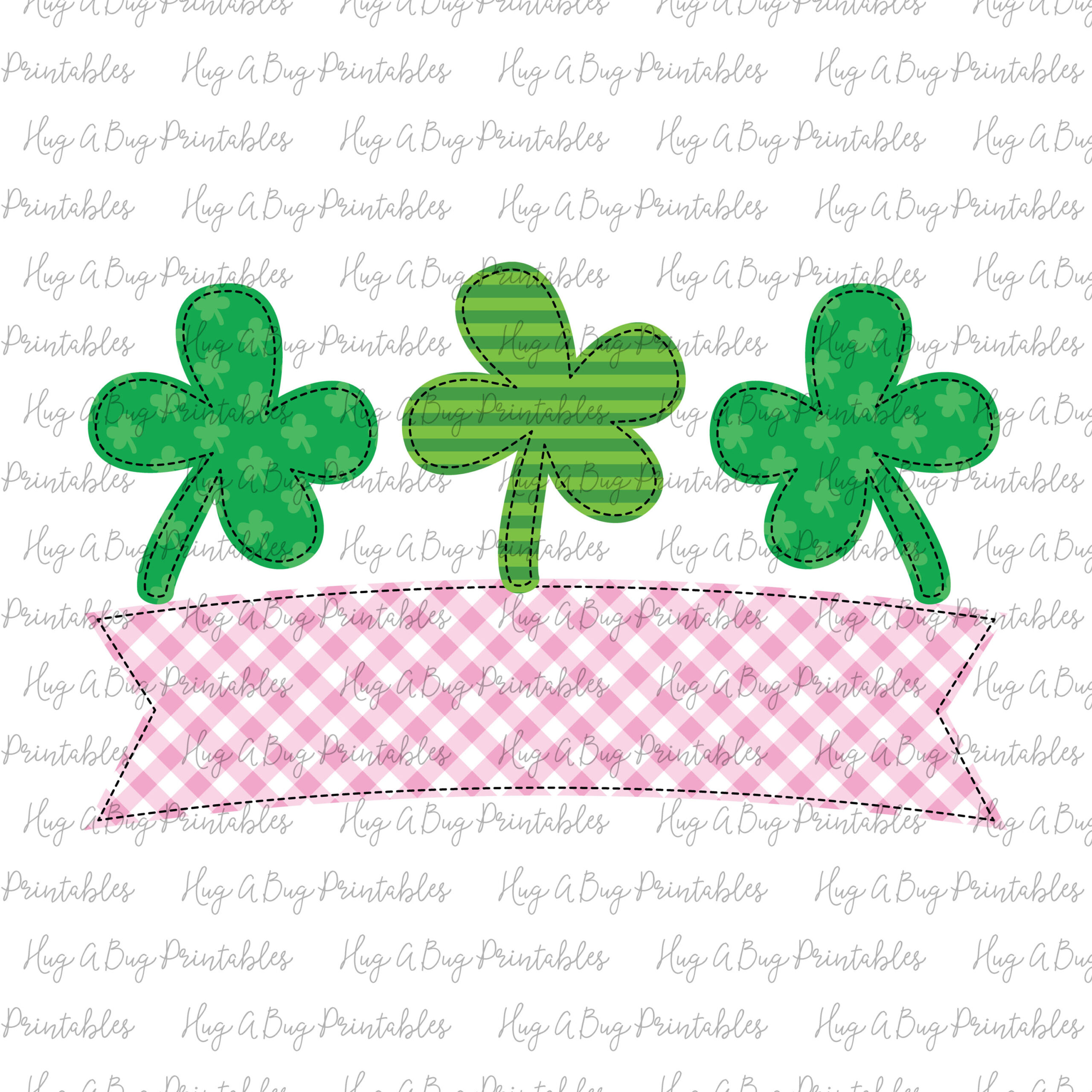 Clover Trio Banner Pink Faux Applique Digital File JPG PNG - Hug A Bug ...